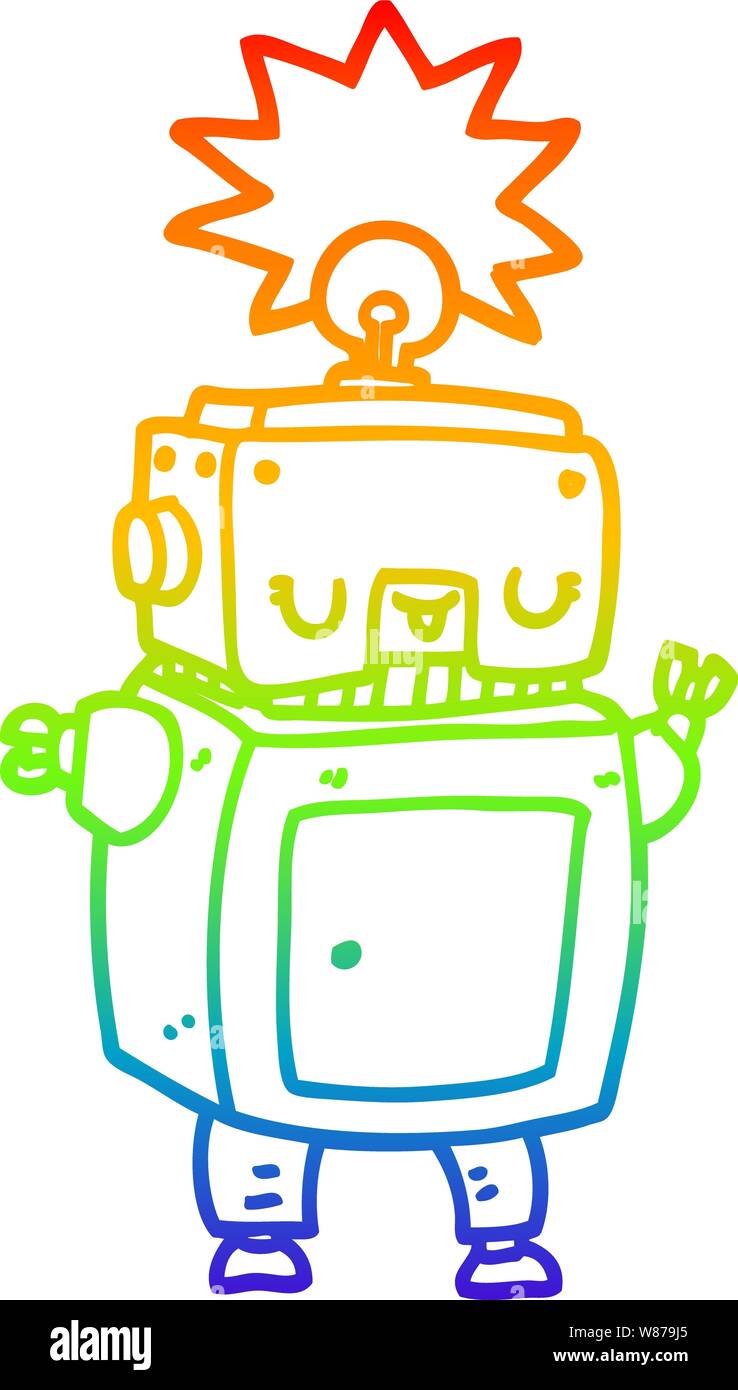 rainbow gradient line drawing of a cartoon robot Stock Vector Image ...