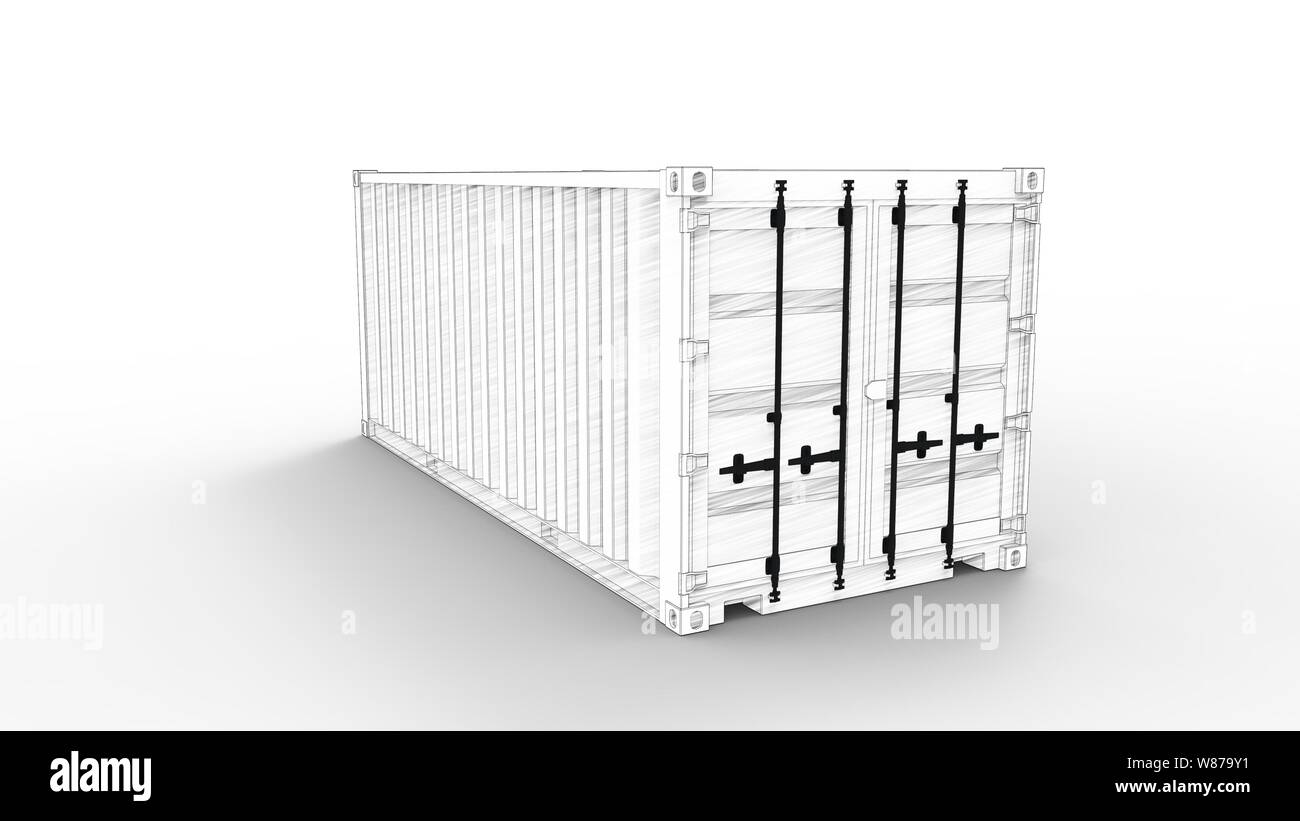 Sea container sketch 3d rendering of computer model in white studio ...