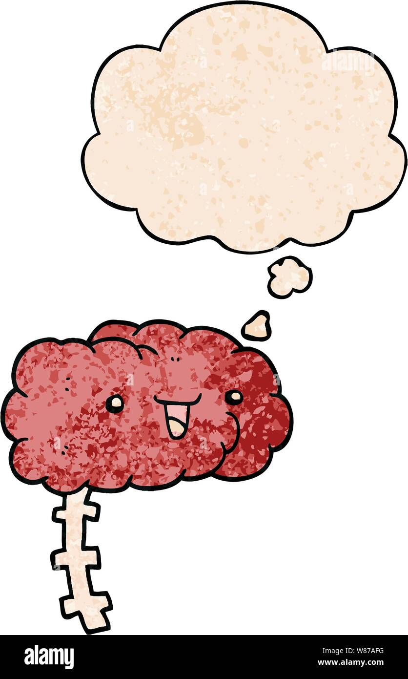 happy cartoon brain with thought bubble in grunge texture style Stock ...