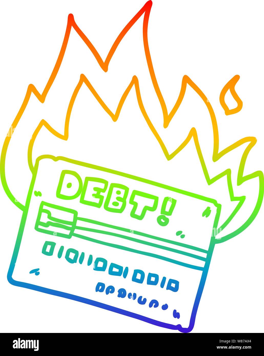rainbow gradient line drawing of a burning credit card cartoon Stock ...