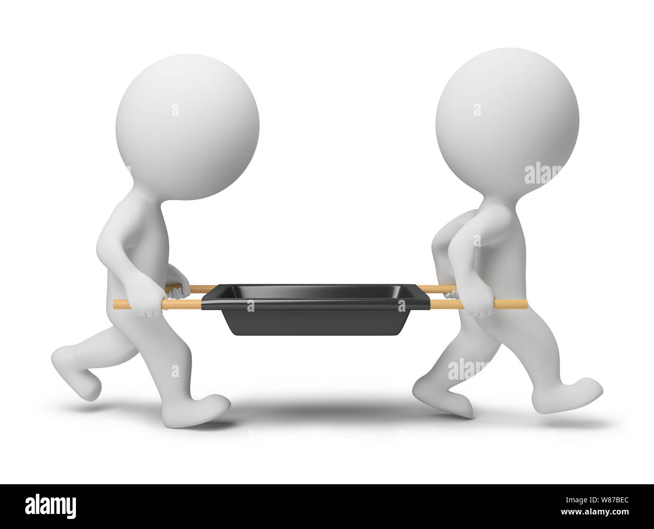 3d small people - workers with a building stretcher. 3d image. Isolated ...