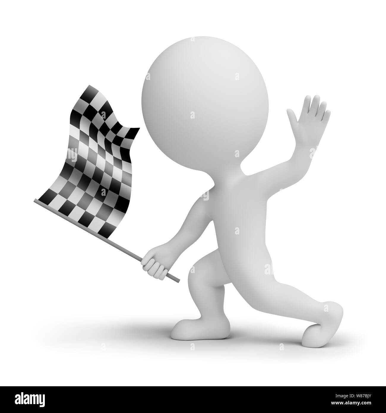 3d small people with a checkered flag in hands. 3d image. Isolated ...