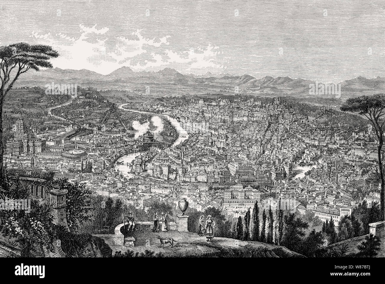 Panorama of Rome, Italy, 19th Century Stock Photo - Alamy