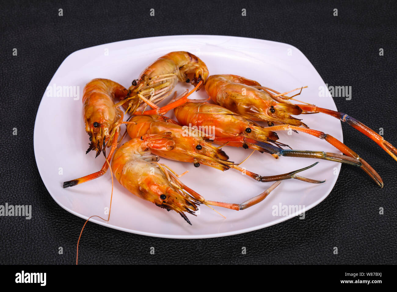 Grilled Asian water prawn in the plate Stock Photo - Alamy