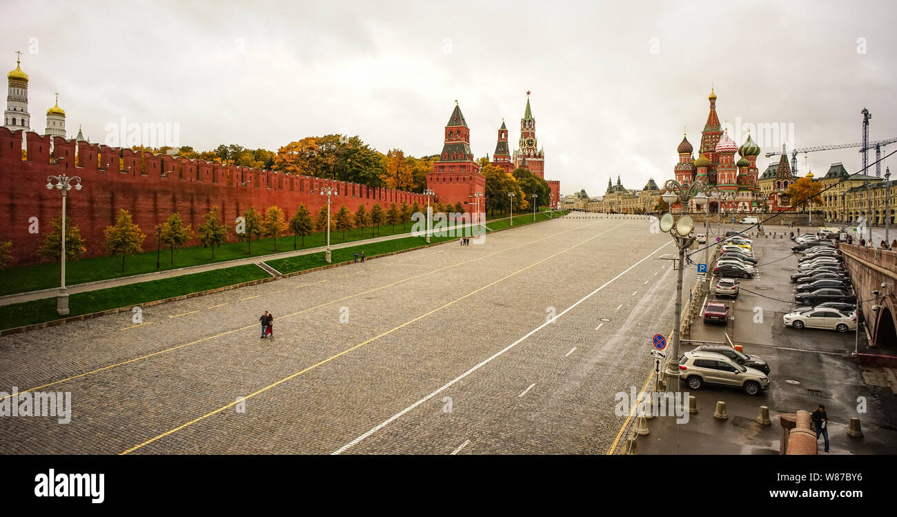 Moscow, Russia - Oct 4, 2016. Red Square in rainy day. The square is ...