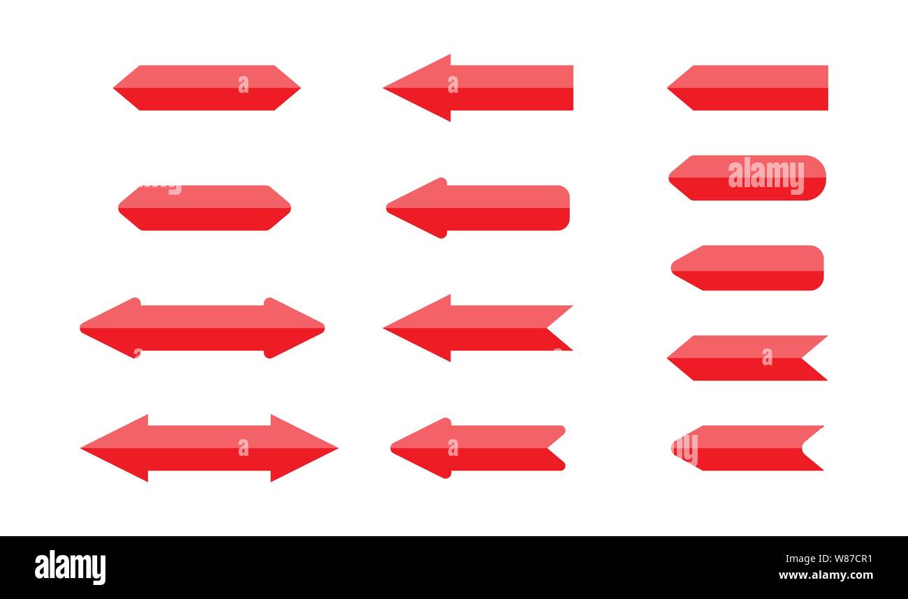 Set of red arrows of different shape and configuration for design and ...