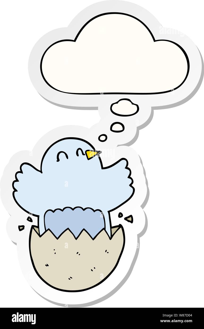 cartoon hatching chicken with thought bubble as a printed sticker Stock ...