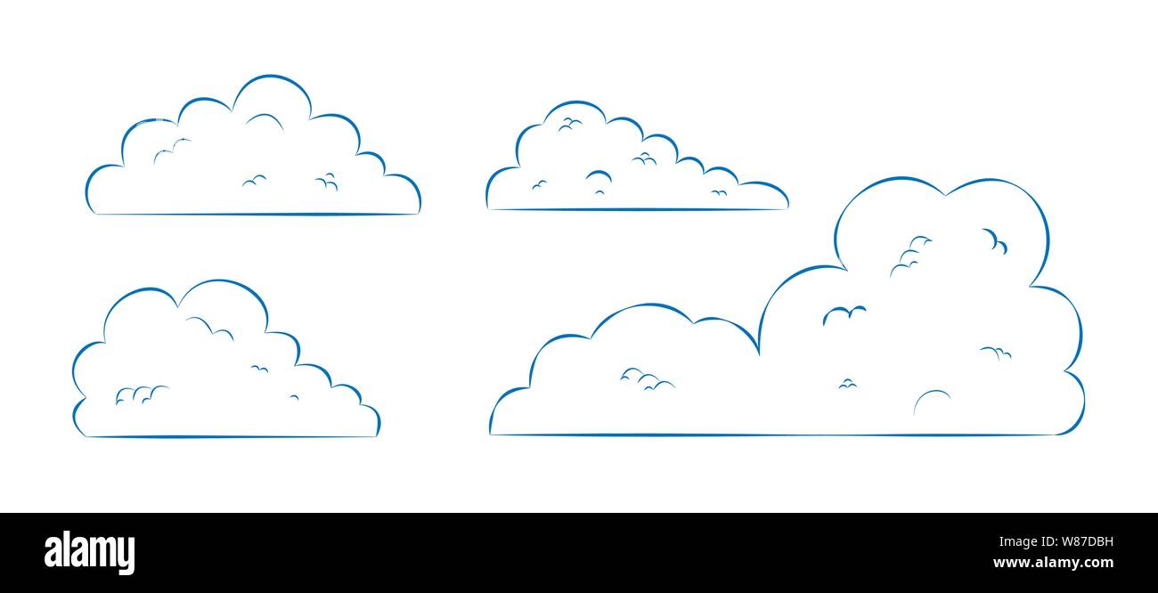 Vector illustration of abstract hand drawn Cumulus clouds, flat design ...