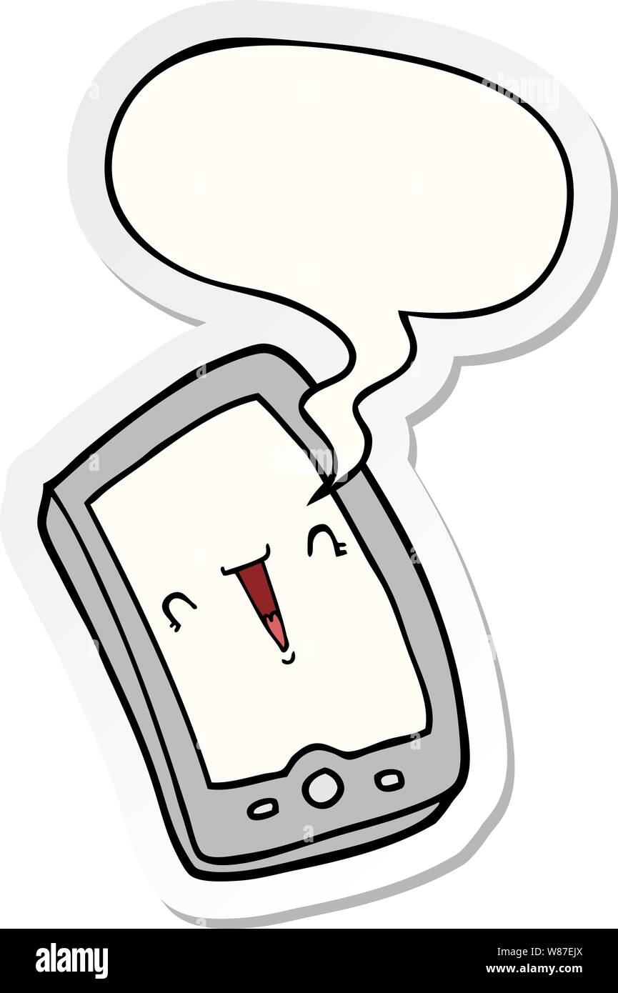 cute cartoon mobile phone with speech bubble sticker Stock Vector Image ...
