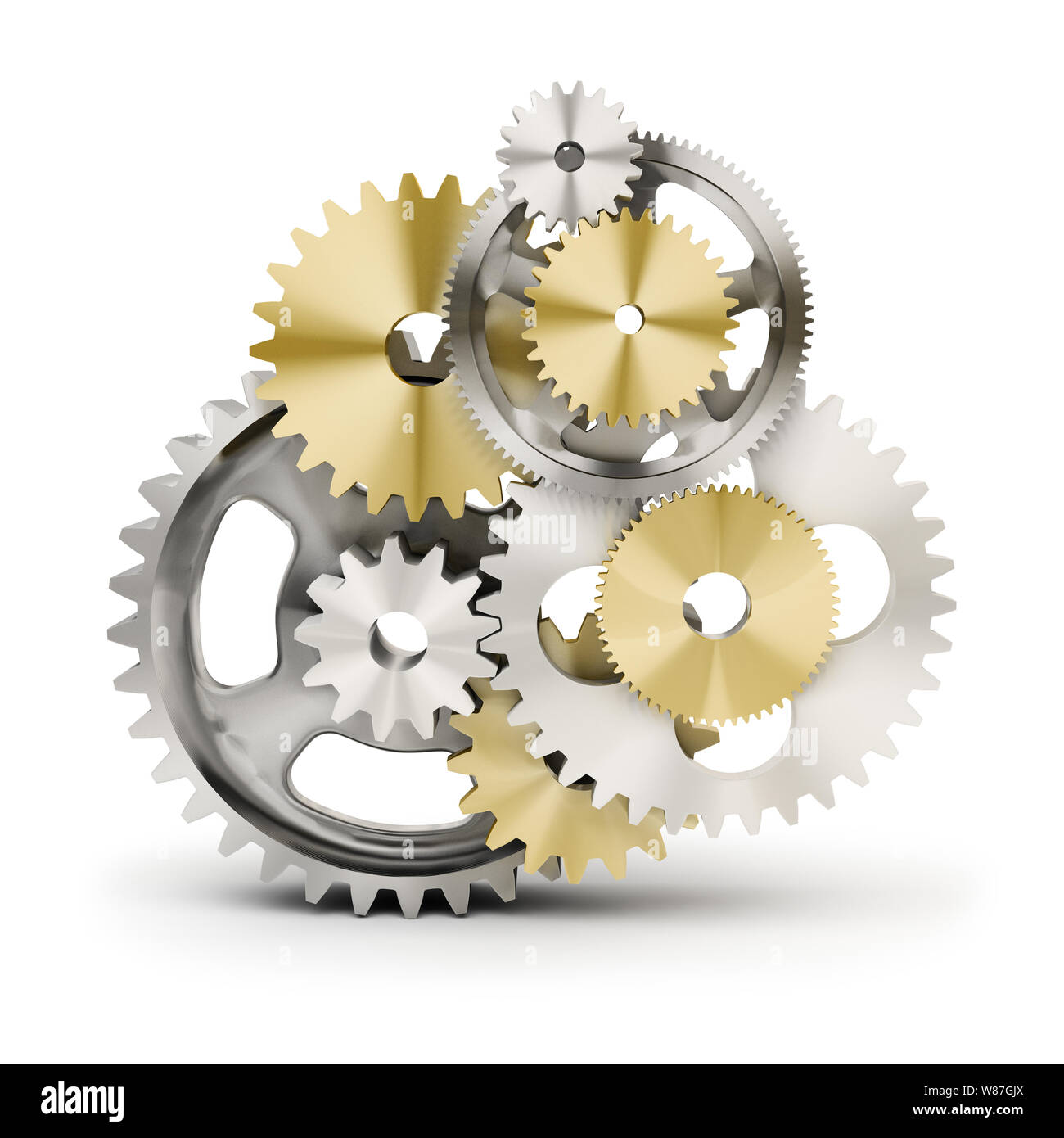 Metal polished gears. 3d image. Isolated white background Stock Photo ...