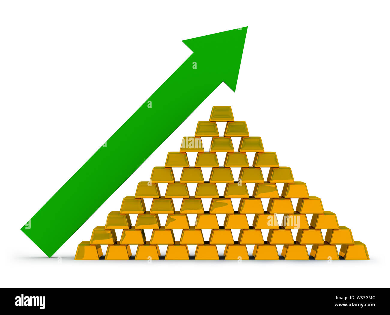 Pile of gold ingots with an arrow. Growth of the price for gold Stock ...