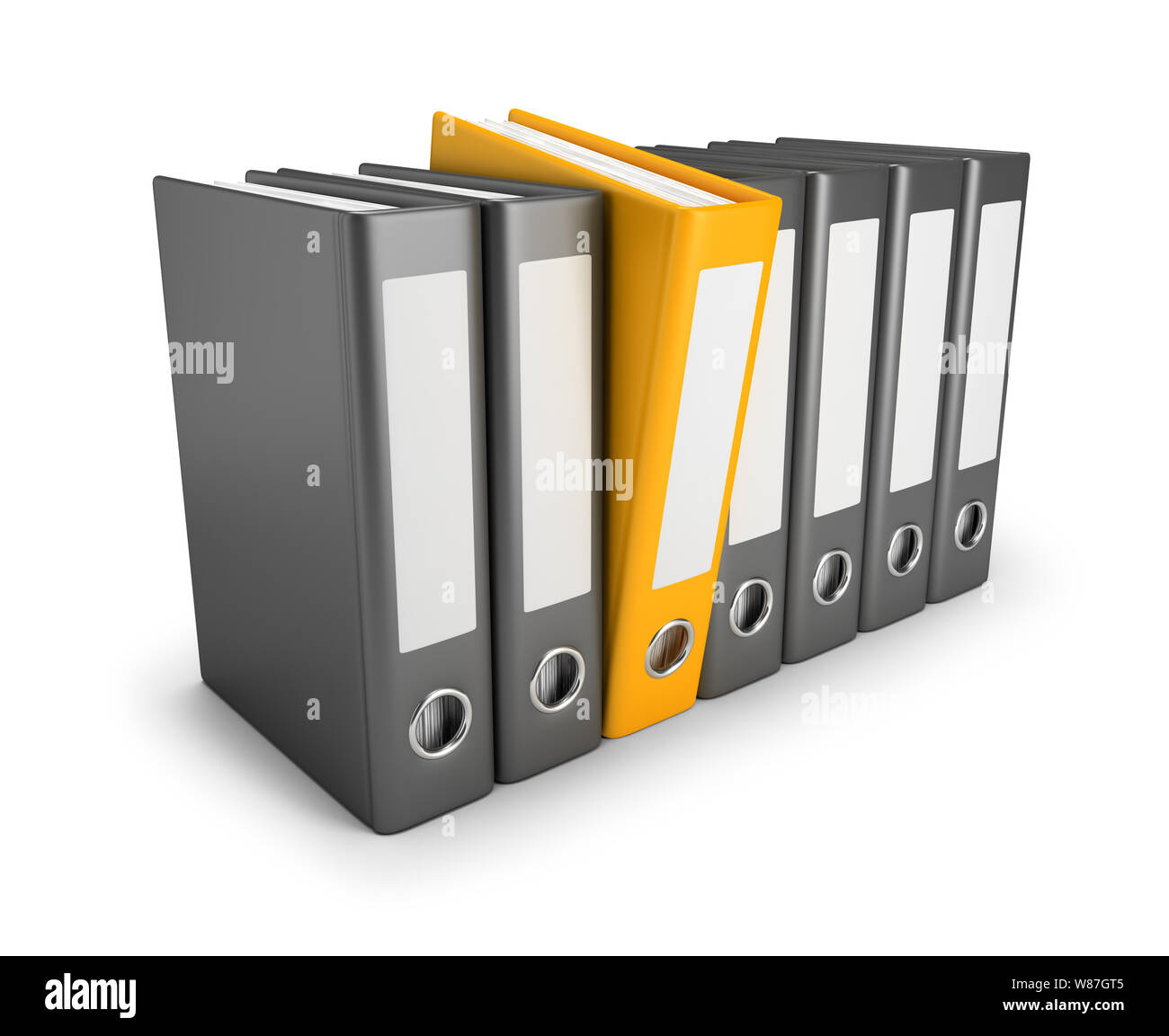 Yellow folder released in a number of conventional folders. 3d image ...