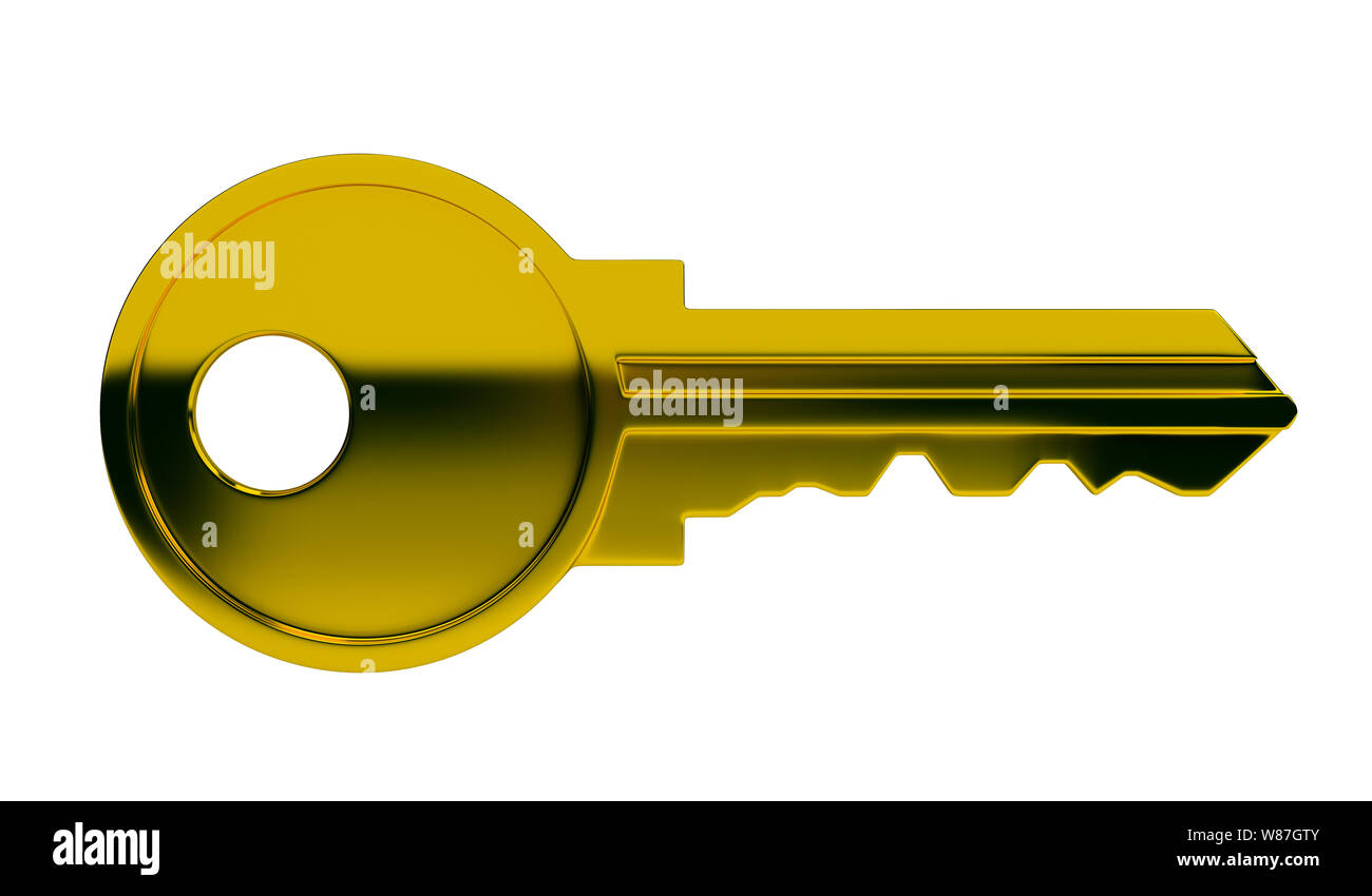 Polished gold key. 3d image. Isolated white background Stock Photo - Alamy