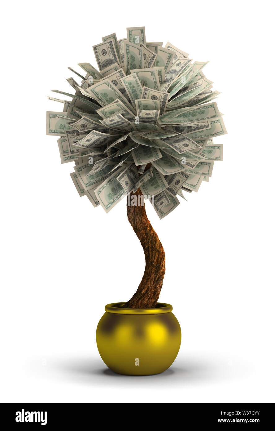 money tree in a golden pot. 3d image. Isolated white background Stock ...