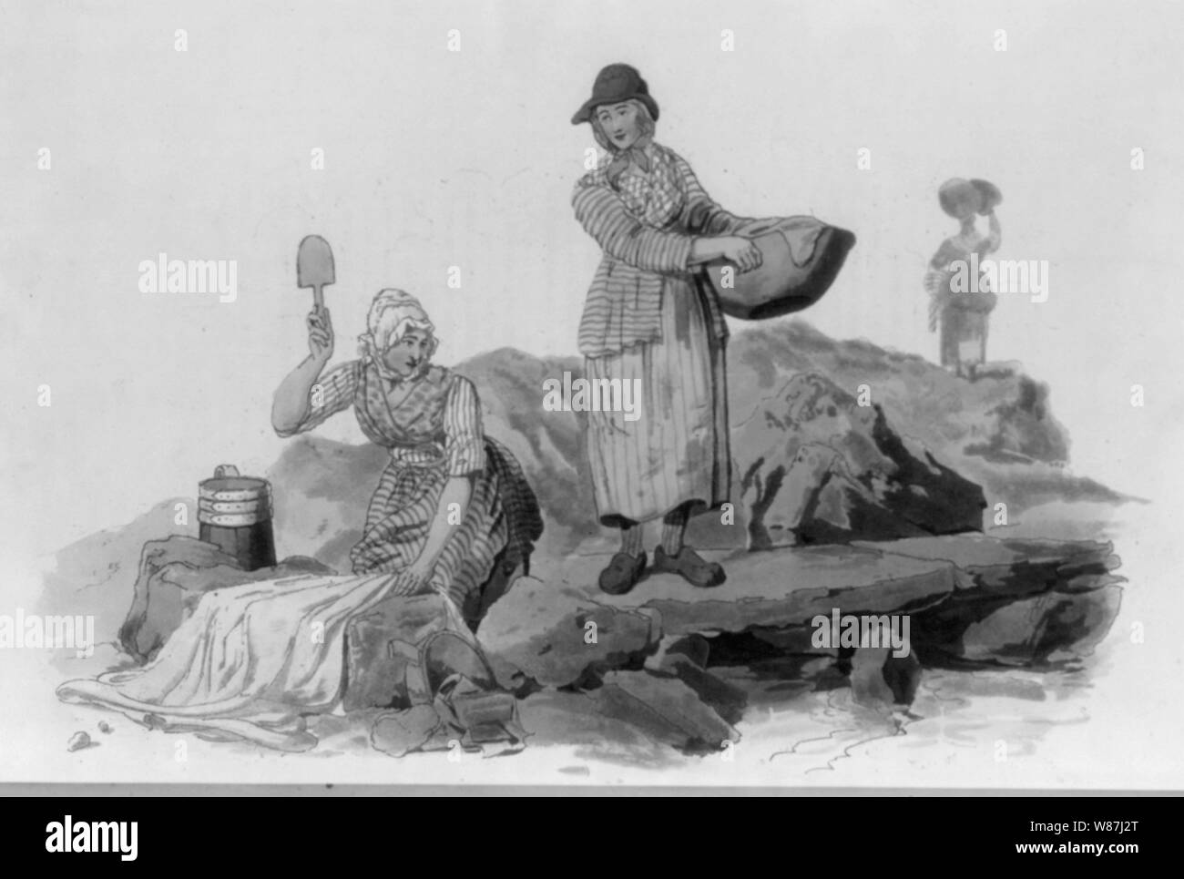 2 Welsh peasant women washing clothes by a stream Stock Photo - Alamy