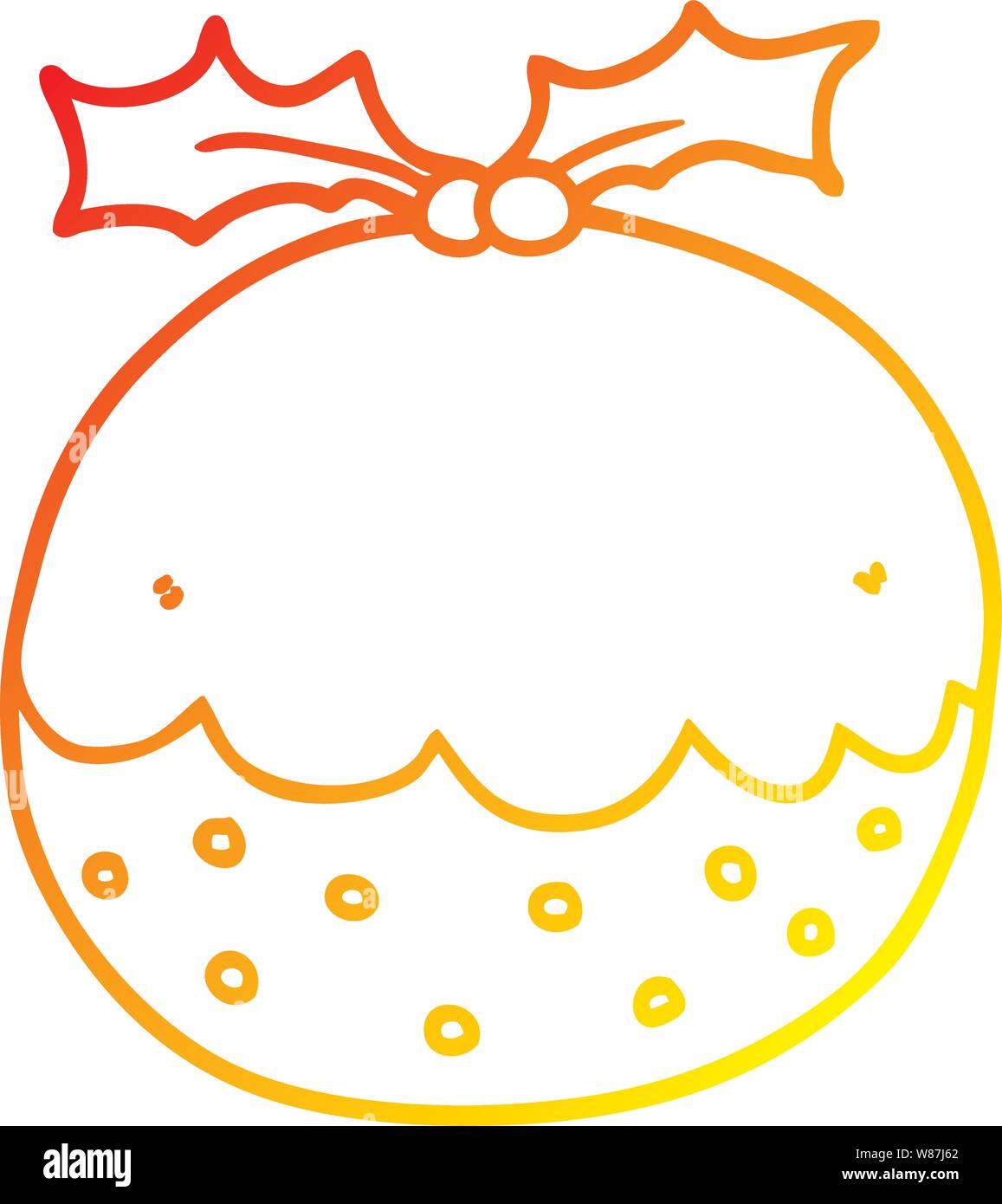warm gradient line drawing of a cartoon christmas pudding Stock Vector ...