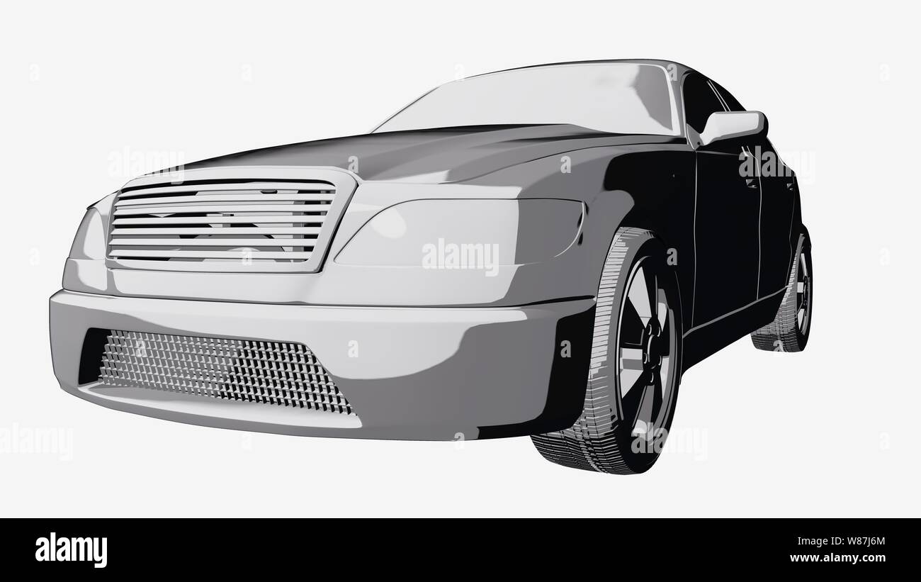 Grey car comic book 3D illustration Stock Photo - Alamy