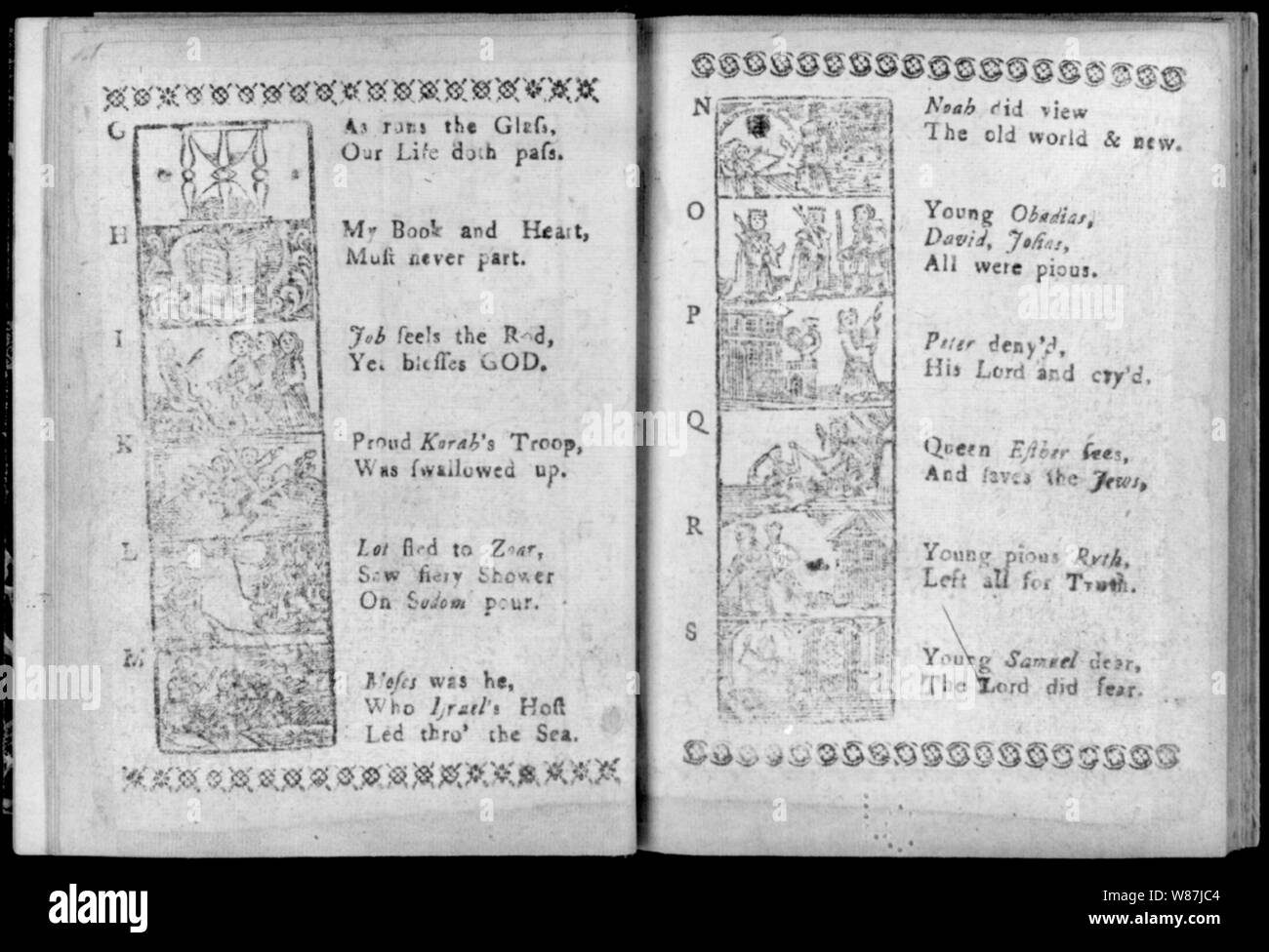 2 pages of New England Primer, 1773, with illus. of letters G through S ...