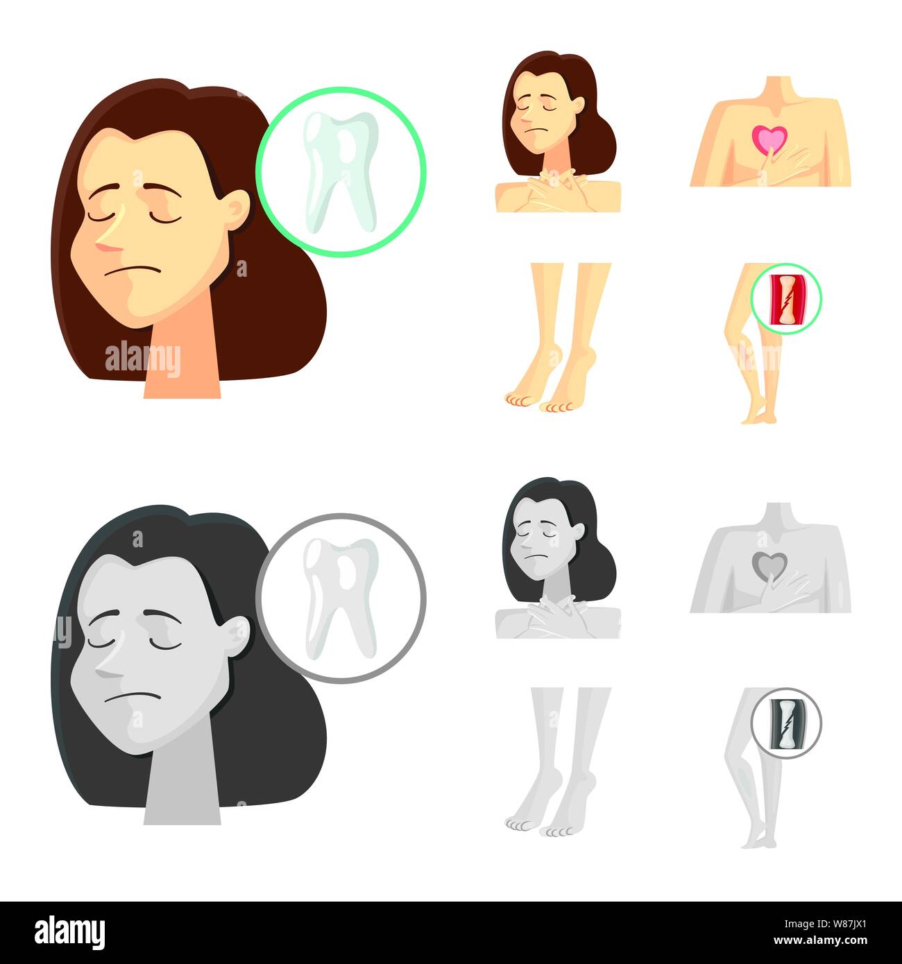 Vector illustration of hospital and rendering symbol. Collection of ...