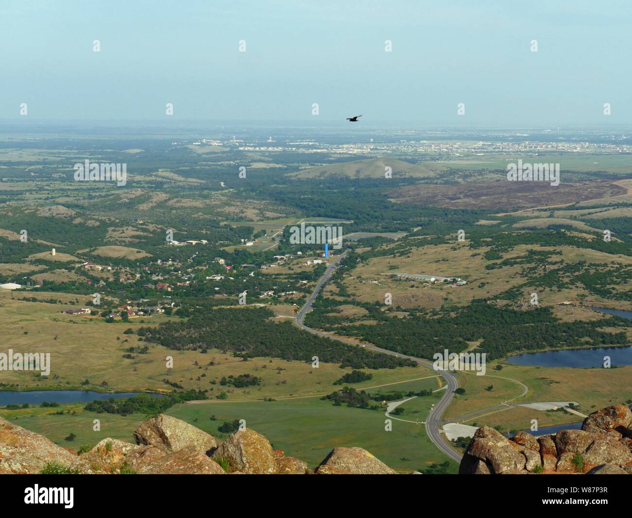 Aerial view seen from the peak of Mt. Scott, Oklahoma, USA, with ...