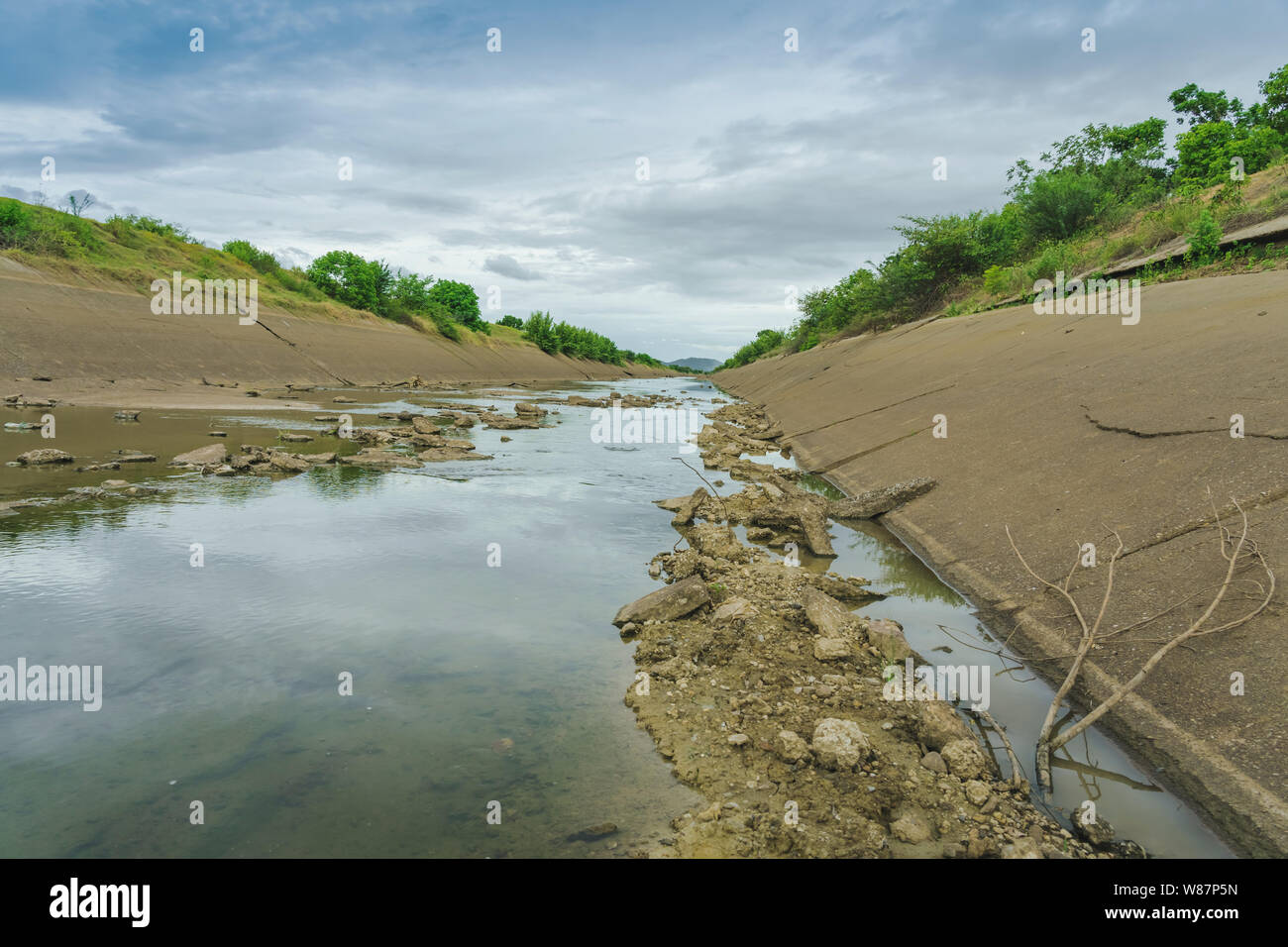 Irrigation canal or irrigation channel in concrete wall Send water from ...