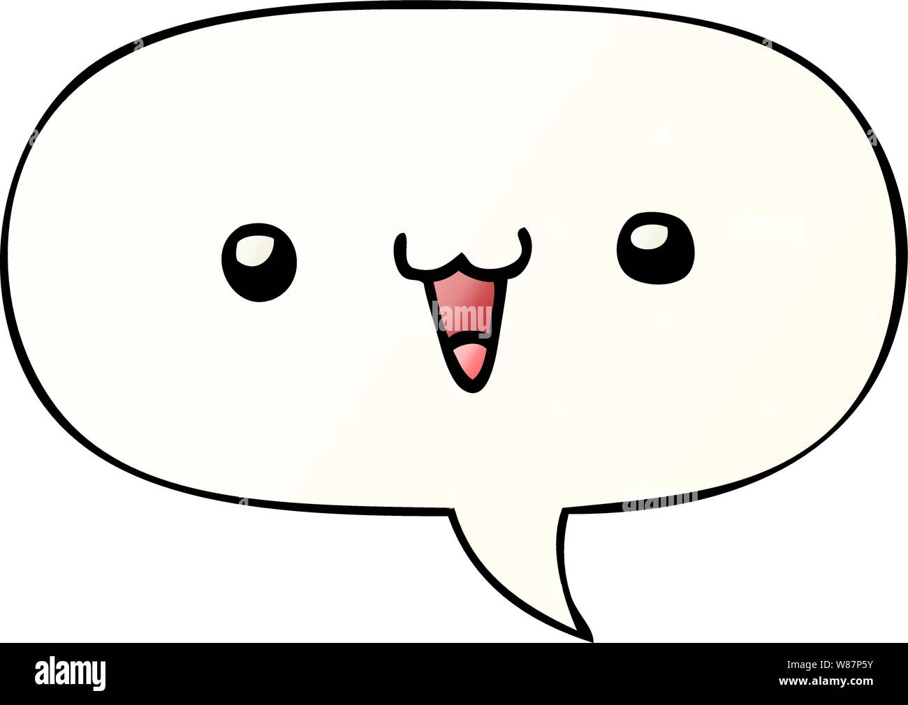 cute happy face cartoon with speech bubble in smooth gradient style ...