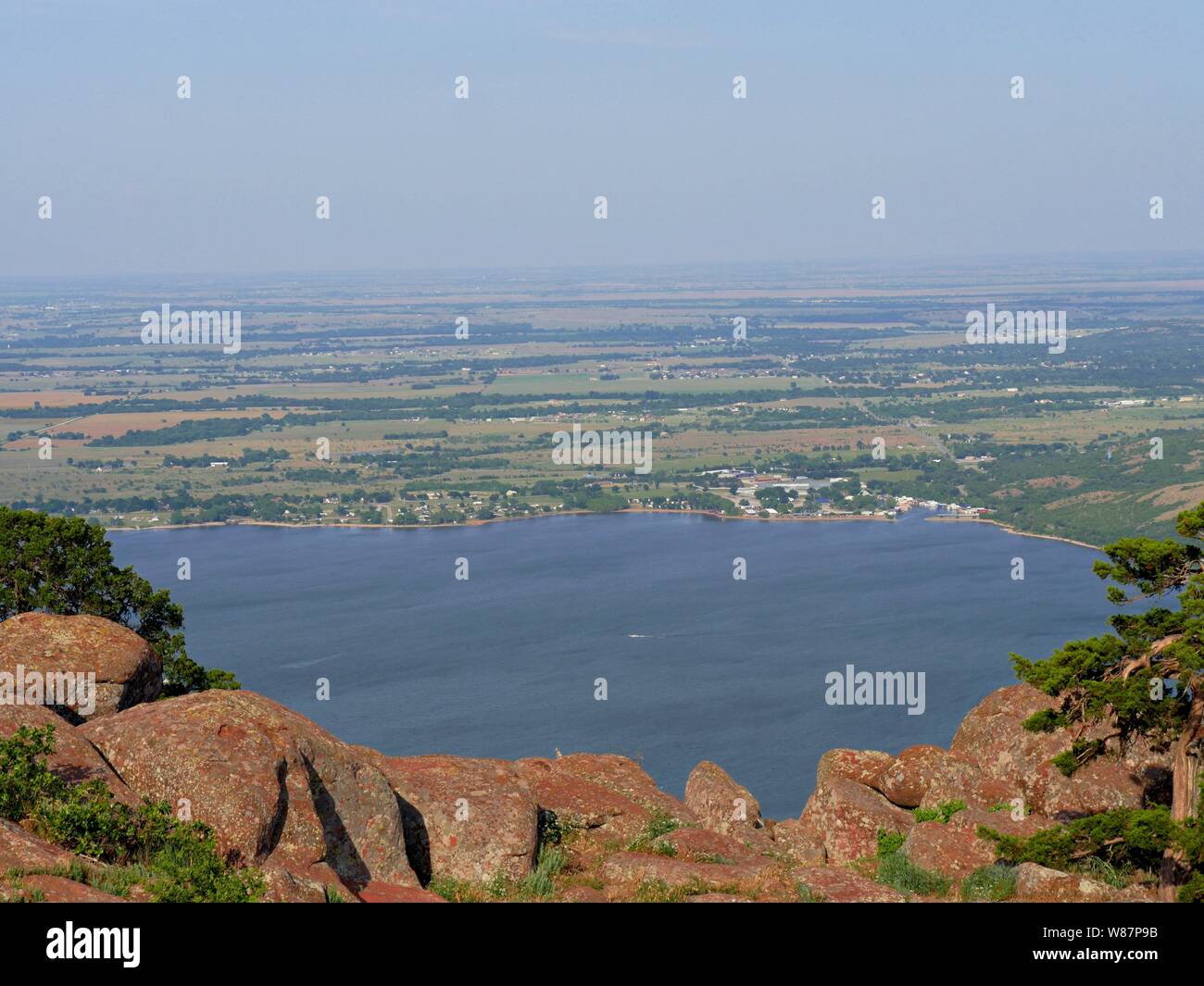 Aerial view of Lake Lawtonka, seen from the peak of Mt. Scott, Oklahoma ...
