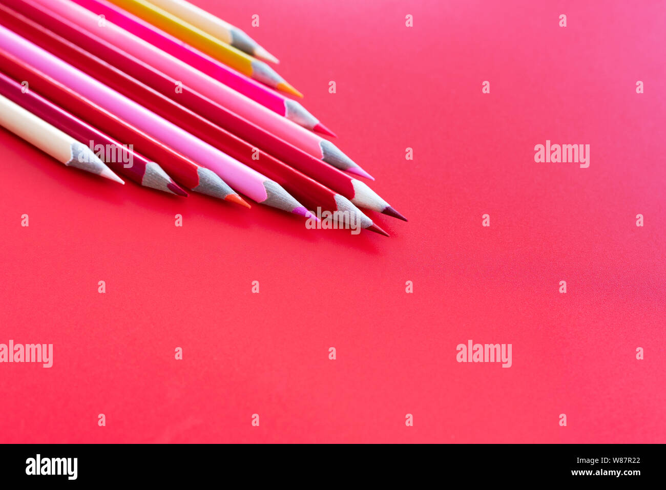 Teamwork concept. group of color pencil on pink background Stock Photo ...