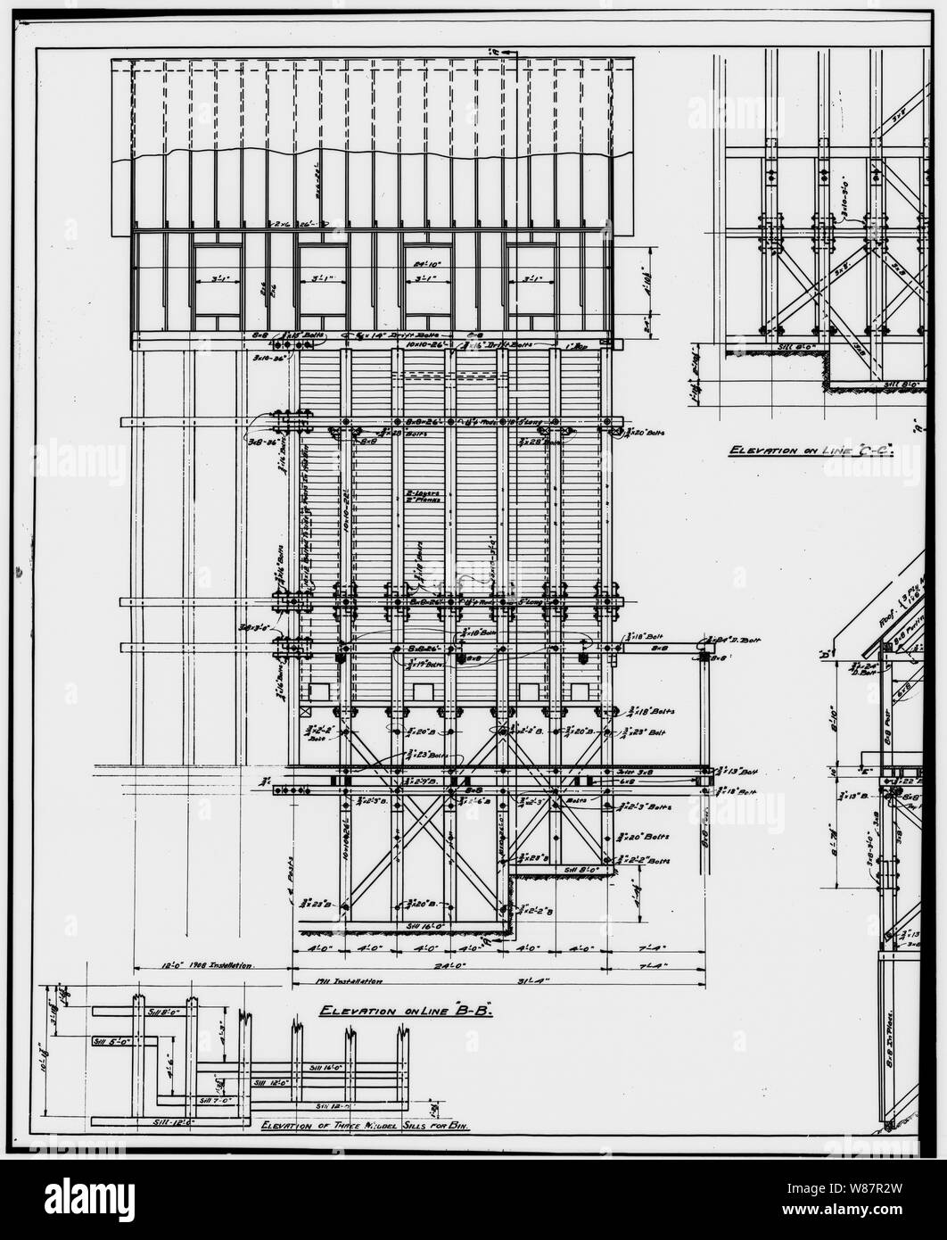 PHOTOCOPY OF DRAWING OF THE MINE ORE BIN AND LOADING TERMINAL, CROSS ...