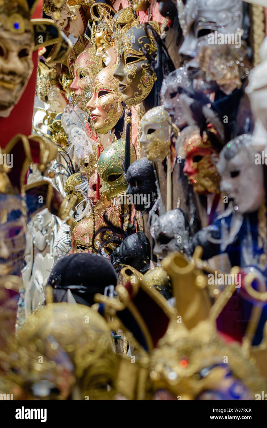 Venetian masks in shop window display Stock Photo - Alamy