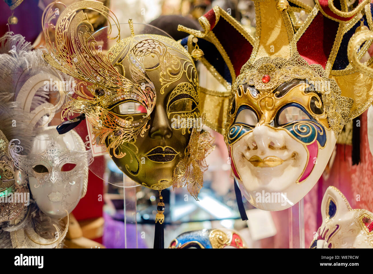 Venetian masks in shop window display Stock Photo - Alamy