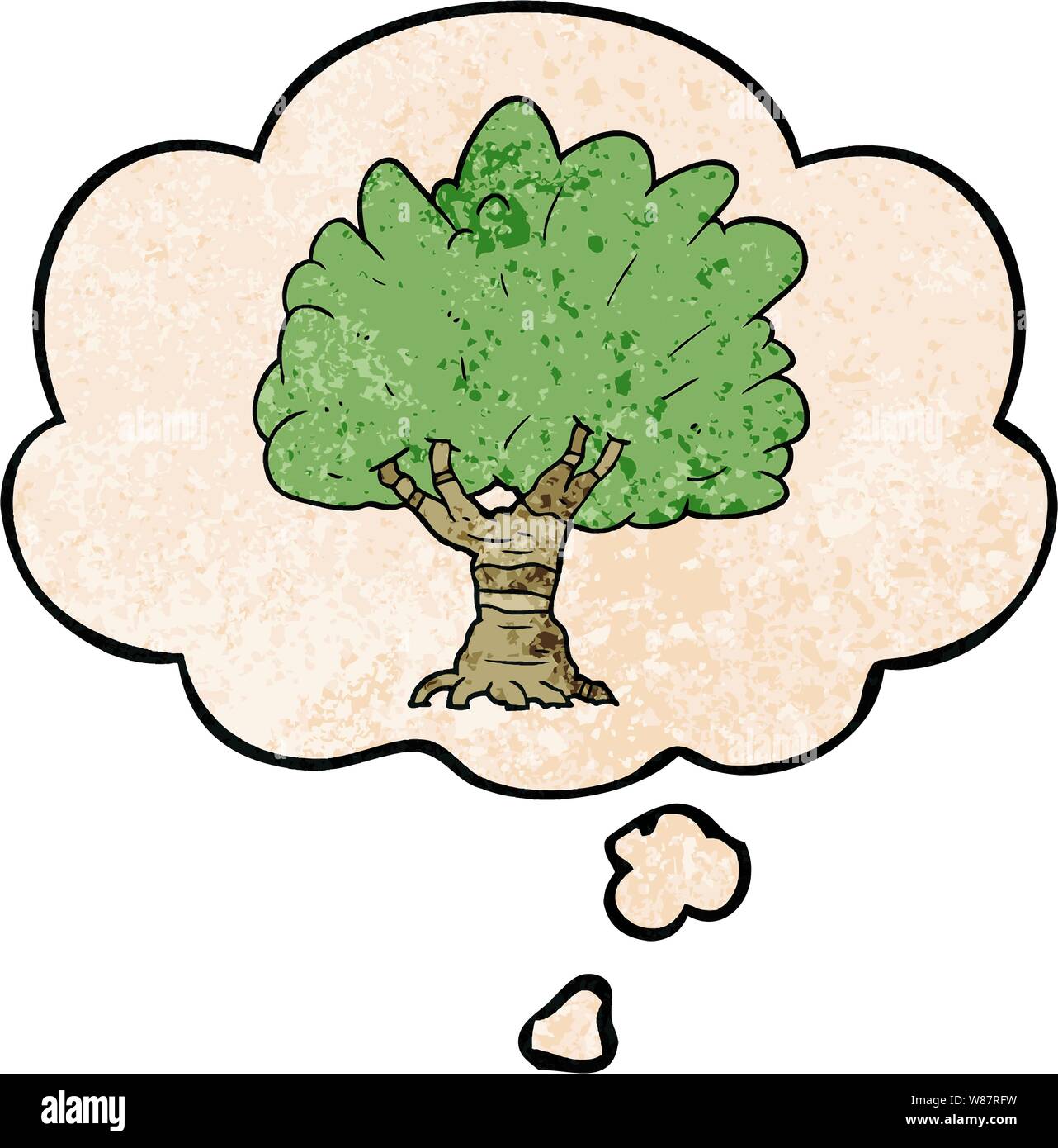 cartoon tree with thought bubble in grunge texture style Stock Vector ...