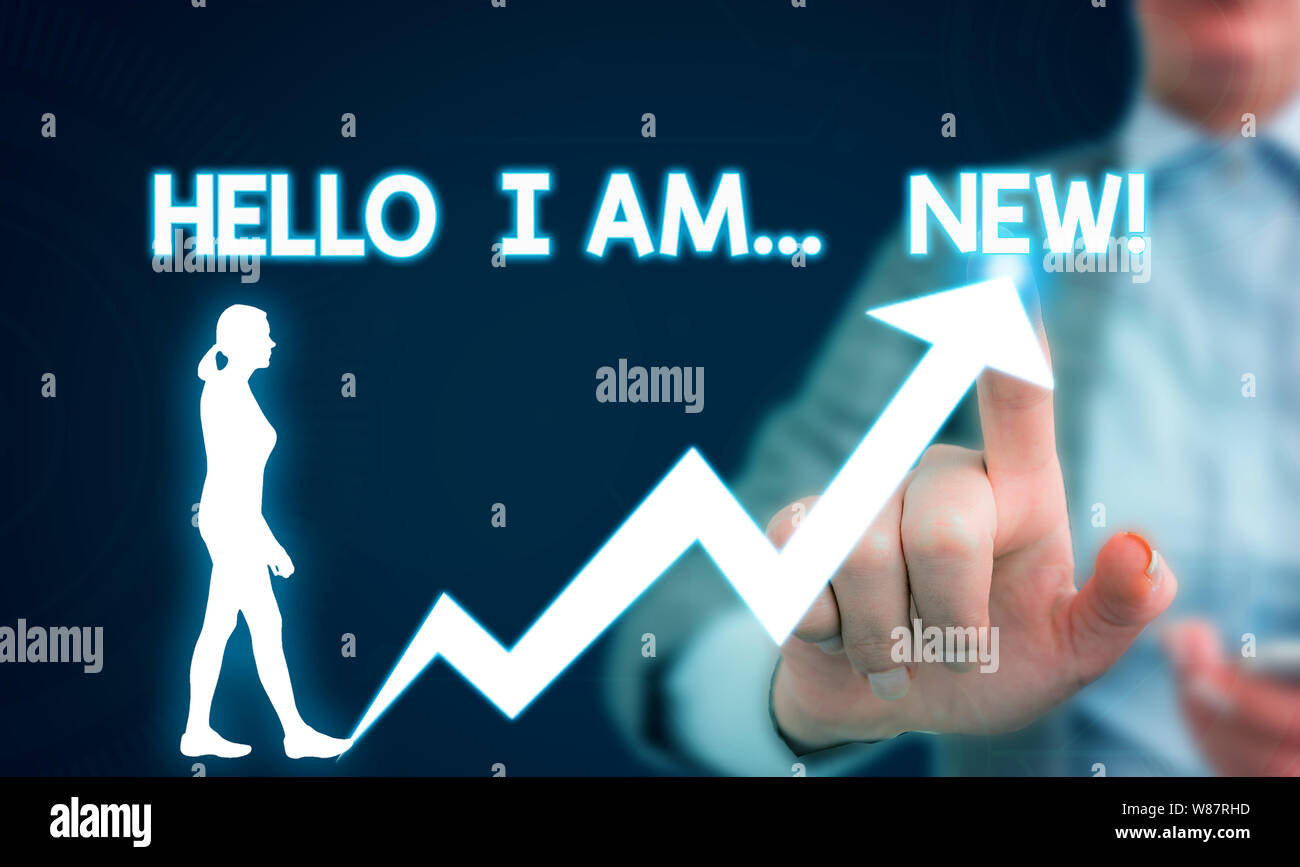 Text sign showing Hello I Am New. Business photo showcasing used as ...