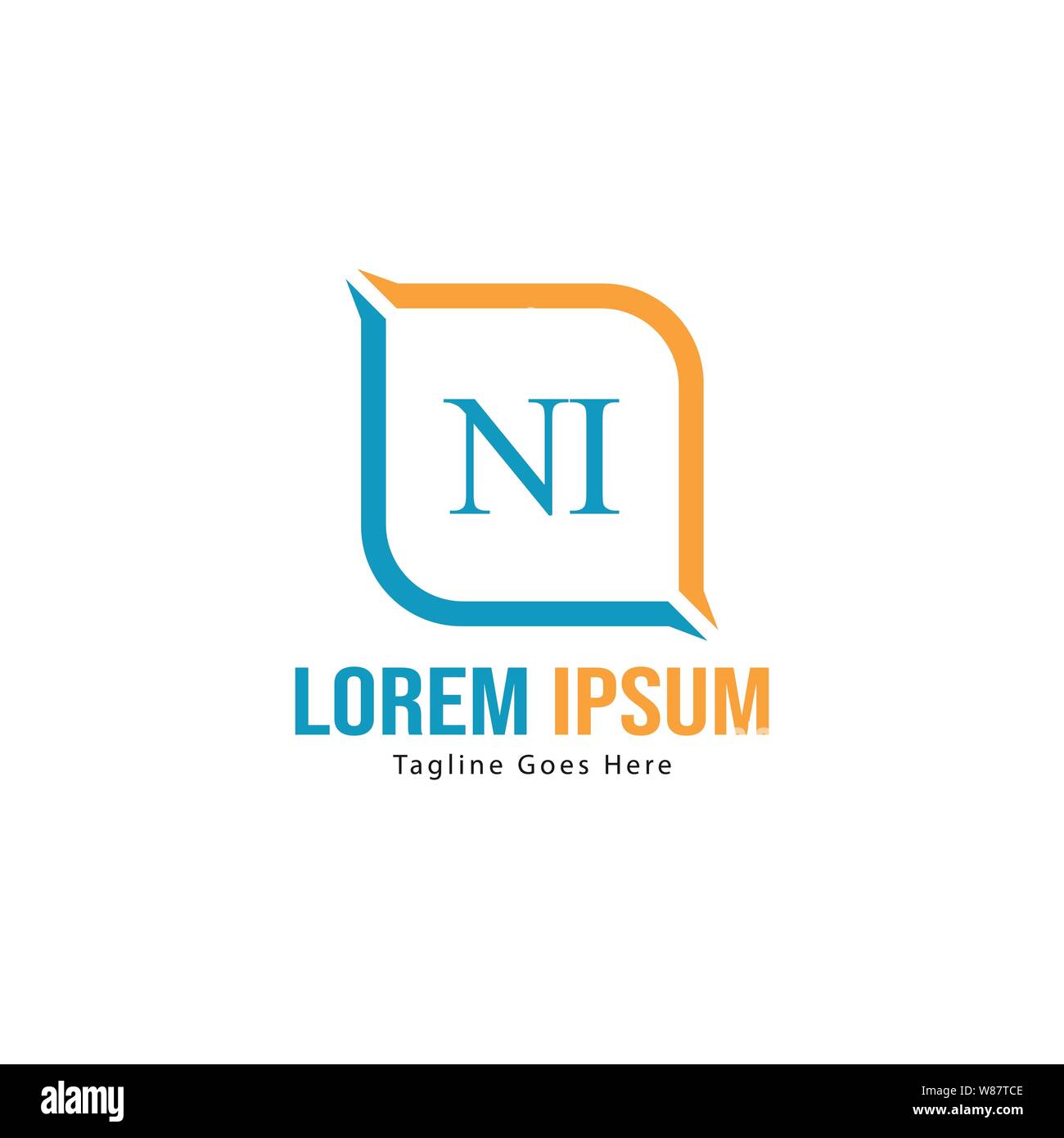Initial NI logo template with modern frame. Minimalist NI letter logo ...