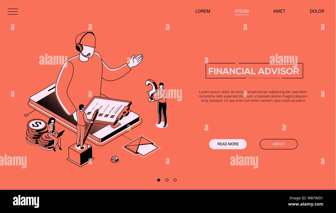 Financial advisor - line design style isometric web banner Stock Vector ...