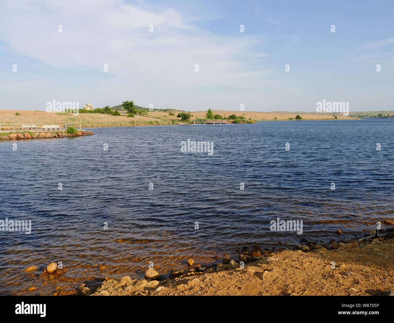 Wide view of Lake Elmer Thomas in the Wichita Mountains, Oklahoma Stock ...
