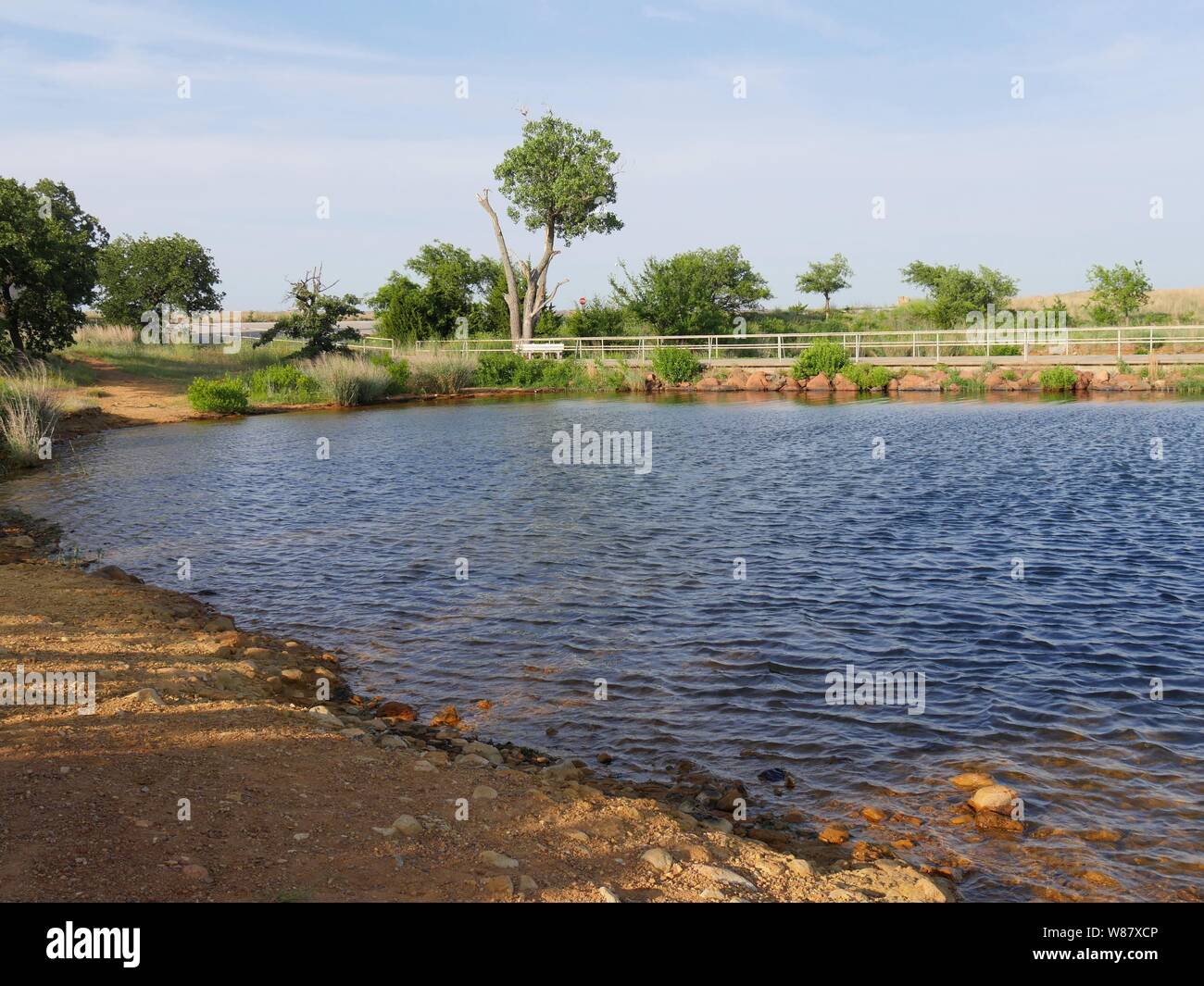 Medium wide view of Lake Elmer Thomas near the parking lot at the ...