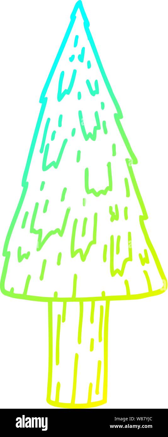 cold gradient line drawing of a cartoon christmas tree Stock Vector ...