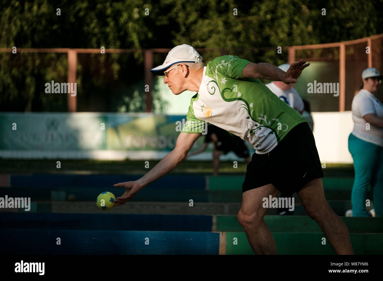 MOSCOW, RUSSIA - JUNE 24, 2019: Russian athlete Mikhail Popov rolls the ...