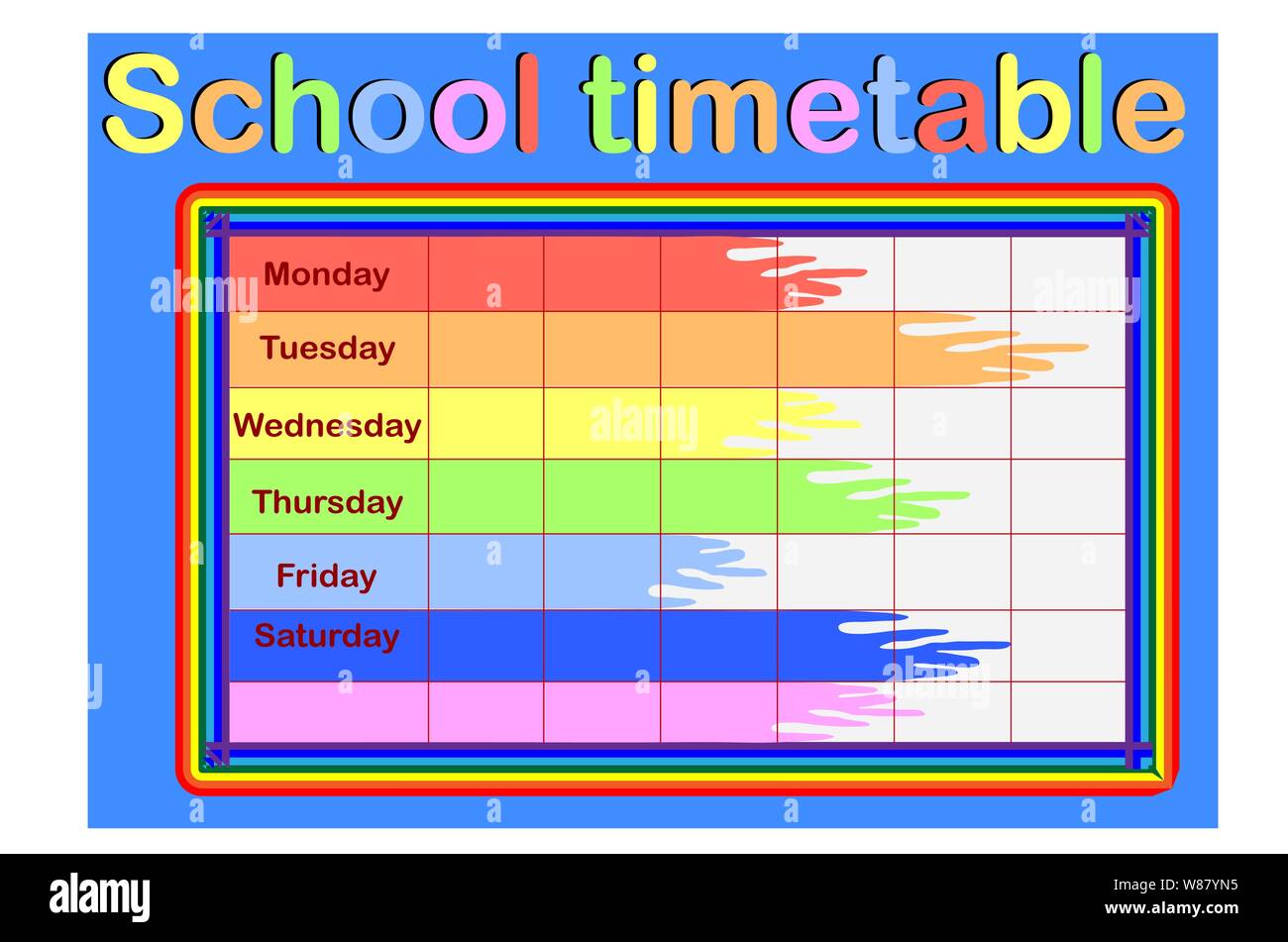 School time table chart Cut Out Stock Images & Pictures - Alamy