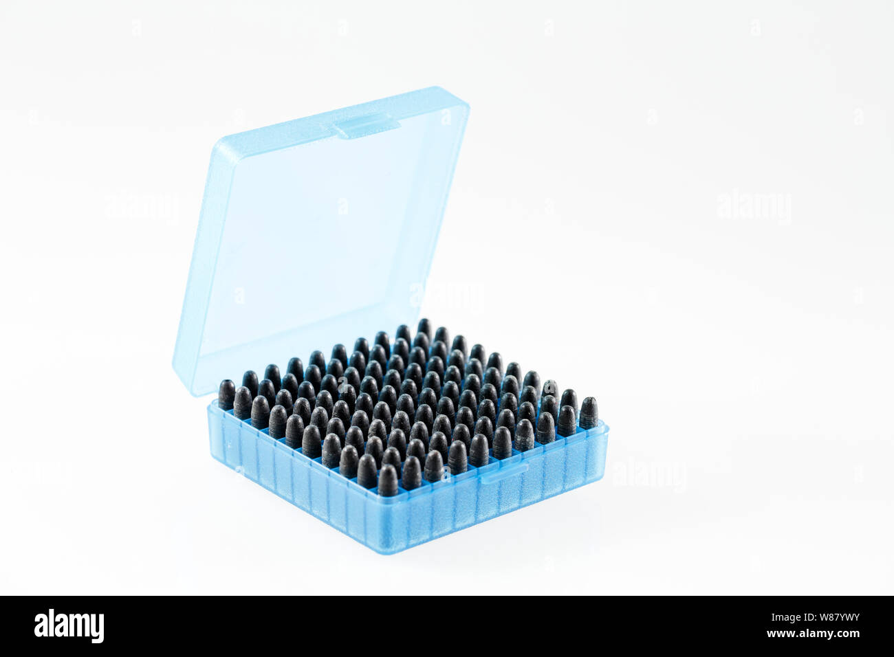 Hunting cartridges in a plastic box. Bullet storage box Stock Photo - Alamy