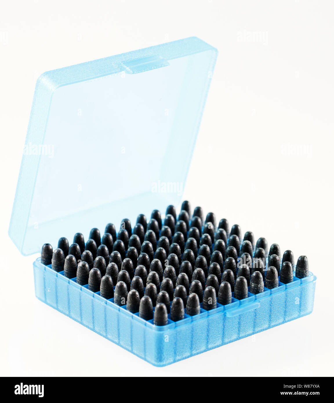 Hunting cartridges in a plastic box. Bullet storage box Stock Photo - Alamy