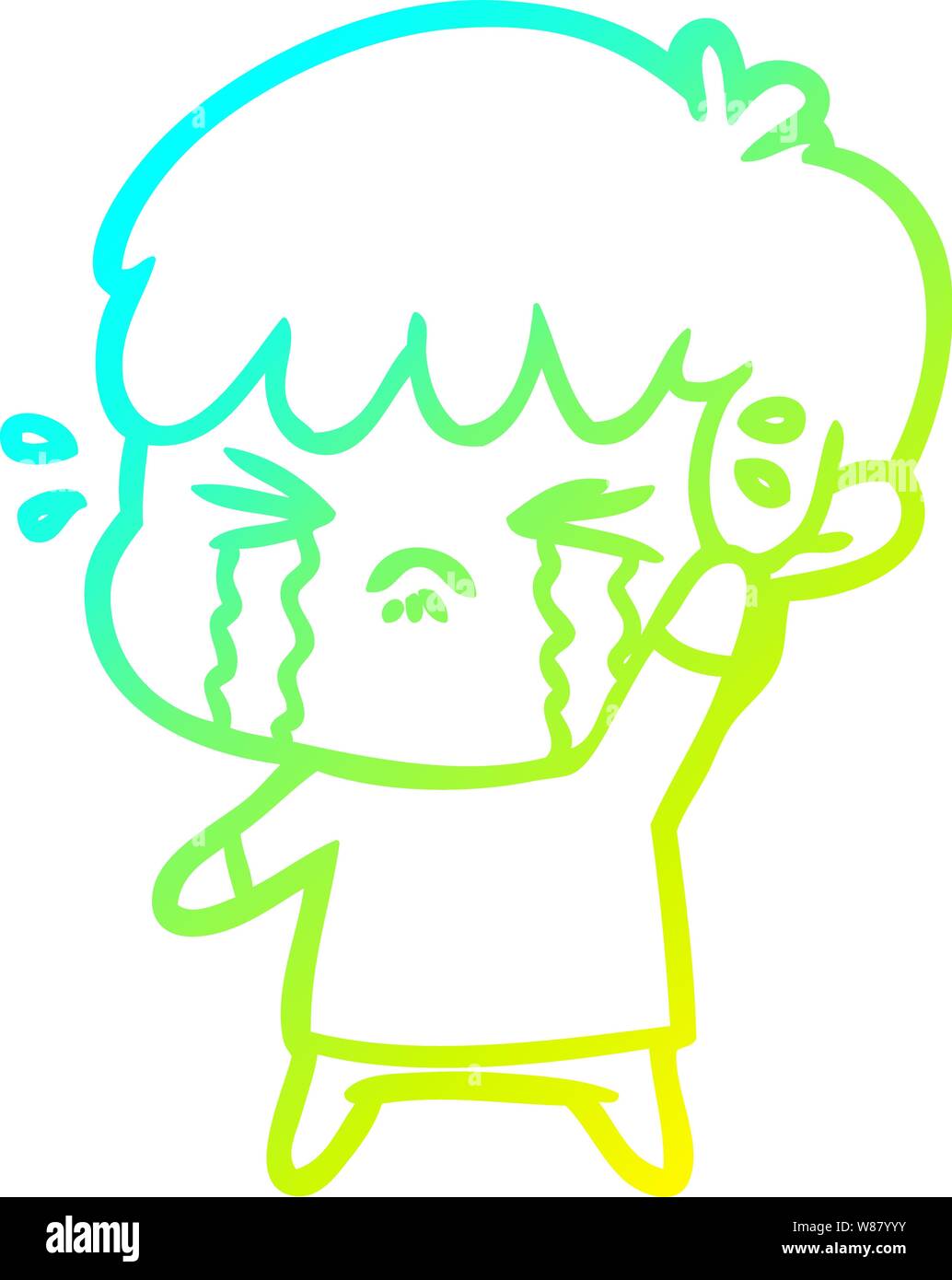 cold gradient line drawing of a cartoon boy crying Stock Vector Image ...