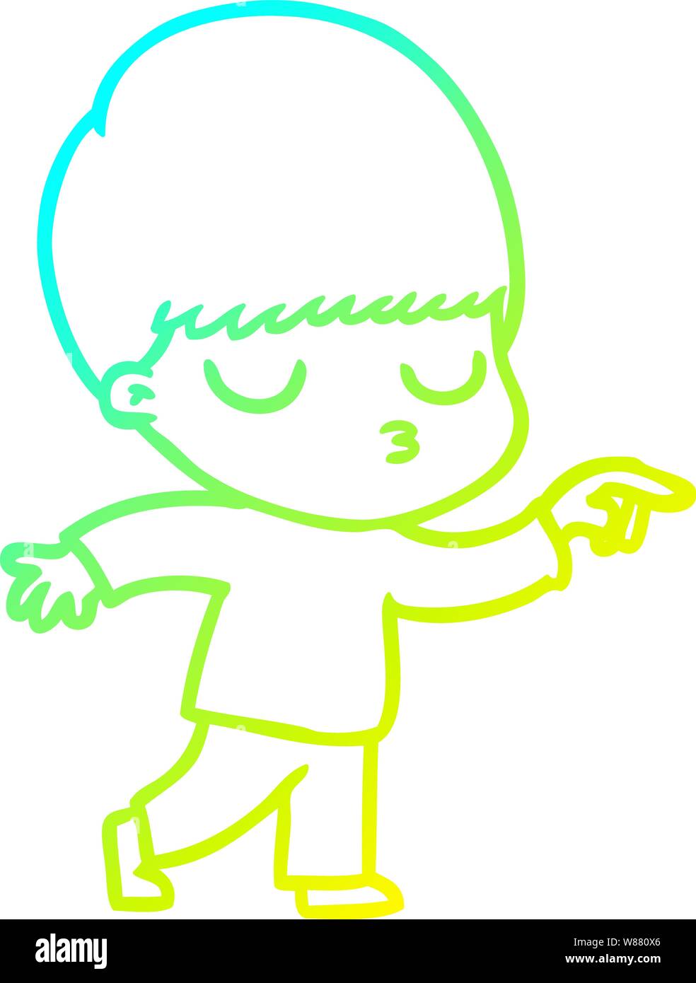 cold gradient line drawing of a cartoon calm boy Stock Vector Image ...