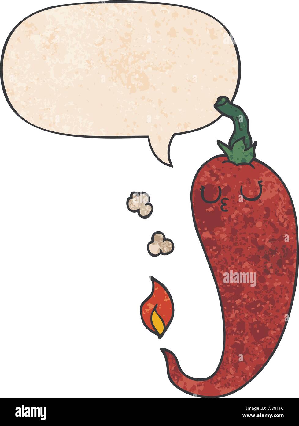 cartoon hot chili pepper with speech bubble in retro texture style ...