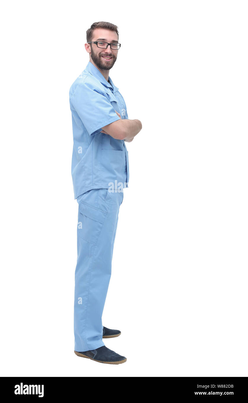 side view. successful male doctor looking at camera Stock Photo - Alamy
