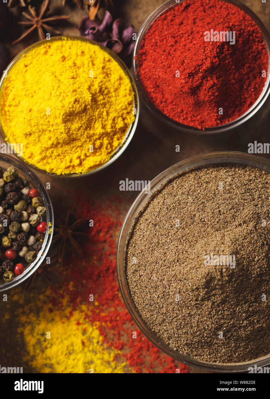 Ground White Pepper. Place for text. Different types of Spices in a ...