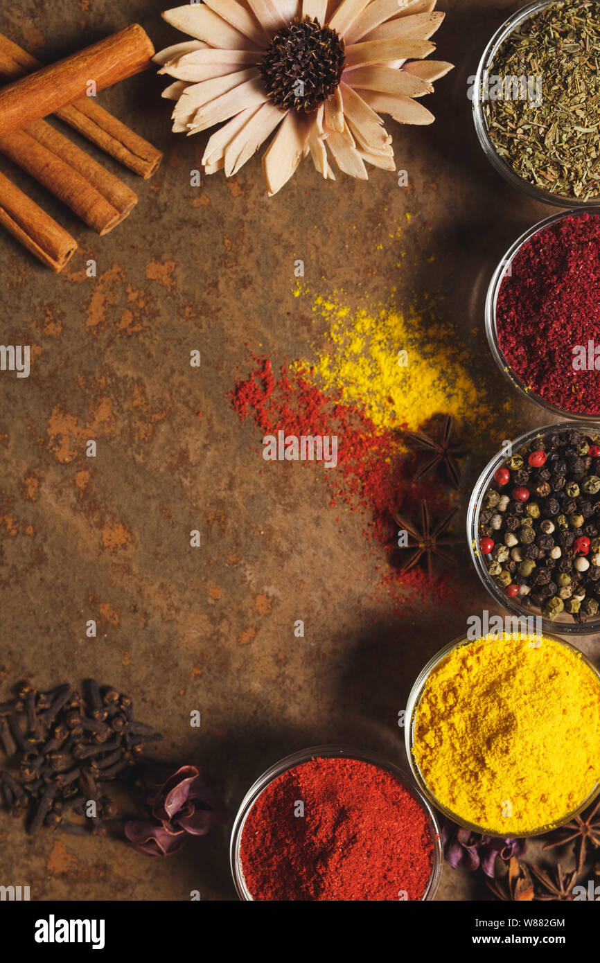Ground White Pepper. Place for text. Different types of Spices in a ...