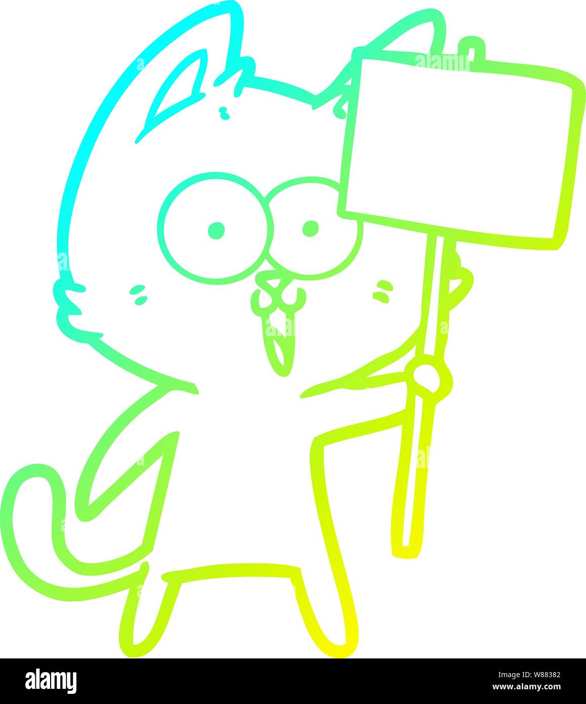cold gradient line drawing of a funny cartoon cat with sign Stock ...