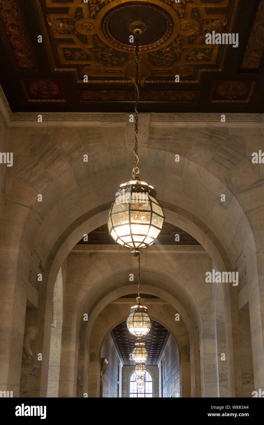 Ornate Ceiling Decoration and Lighting, New York Central Library Stock ...
